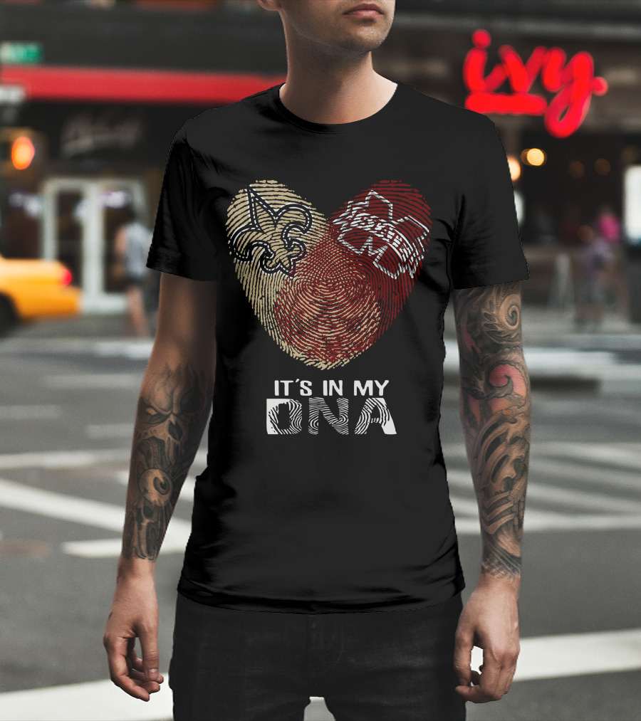 Saints Ms State It's In My Dna Fingerprint Heart Fleur-De-Lis T-Shirt