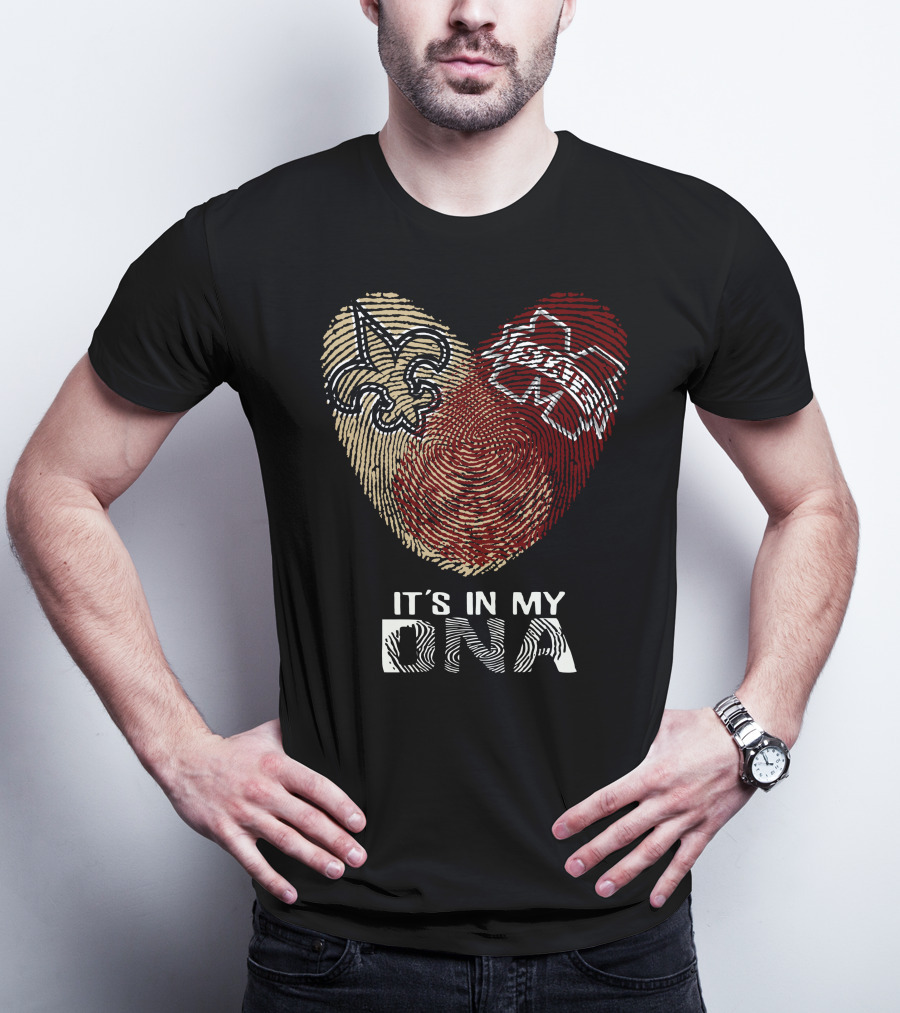 Saints Ms State It's In My Dna Fingerprint Heart Fleur-De-Lis T-Shirt