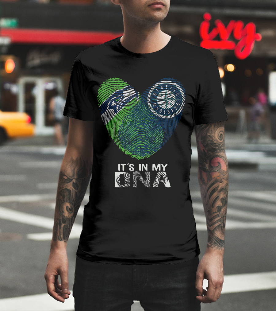 Seahawks Mariners It's In My Dna Fingerprint Heart T-Shirt