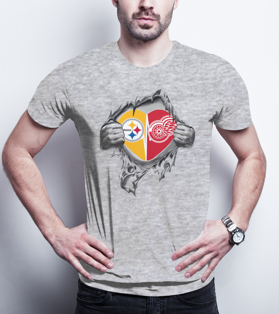 Steelers Red Wings Heart Logo Burst T-Shirt