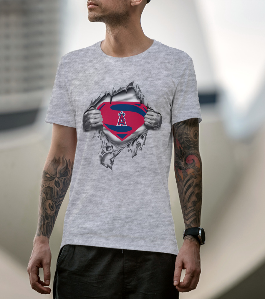 Angels Superman Style Emblem With S Shield Tear T-Shirt