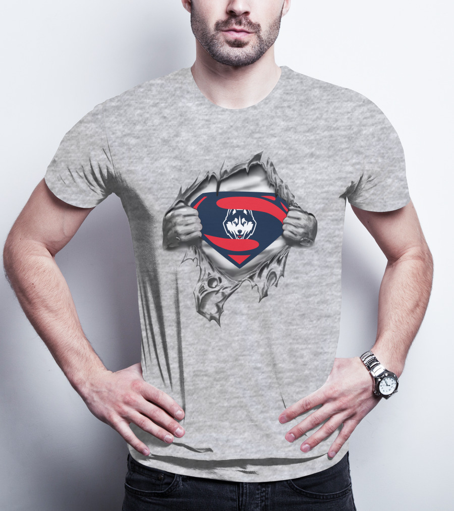 Connecticut Huskies Superman Emblem Rip Duotone T-Shirt