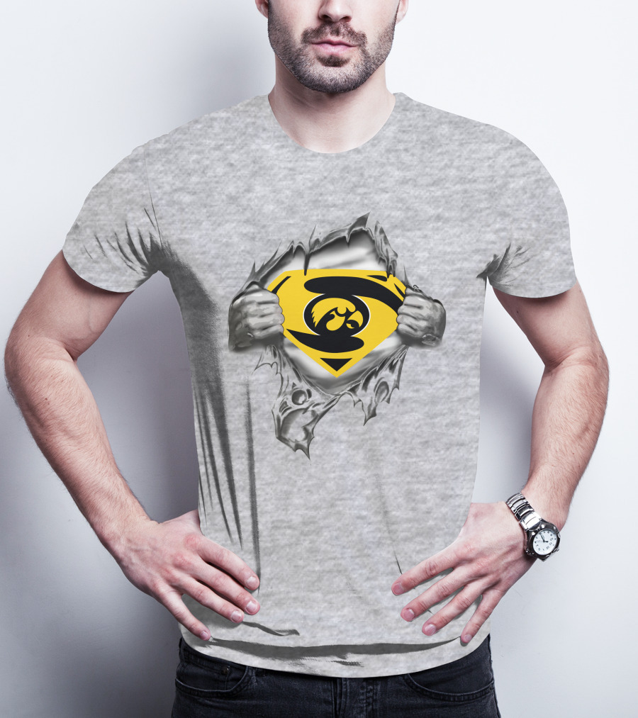 Iowa Hawkeyes Superman Logo Chest Rip T-Shirt