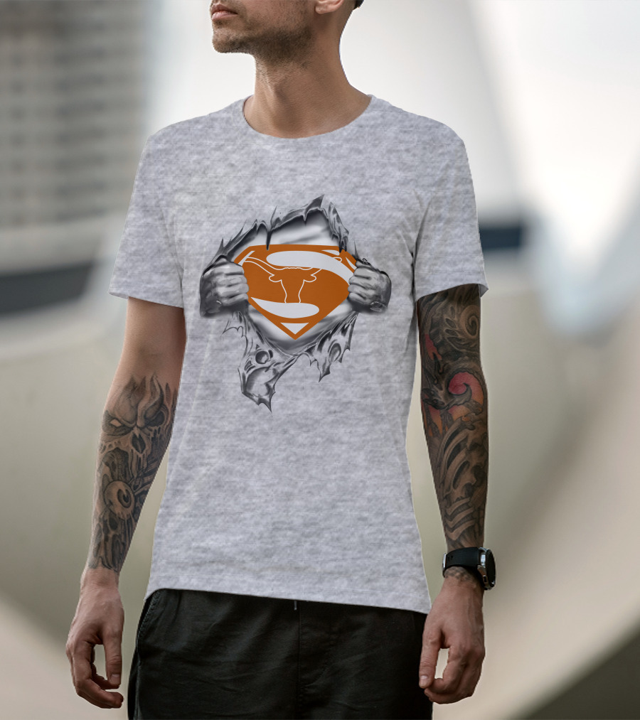Longhorn Superman Logo Torn Reveal Texas Football Team Symbol T-Shirt