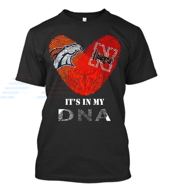 Broncos Huskers Heart Fingerprint It's In My DNA T-Shirt