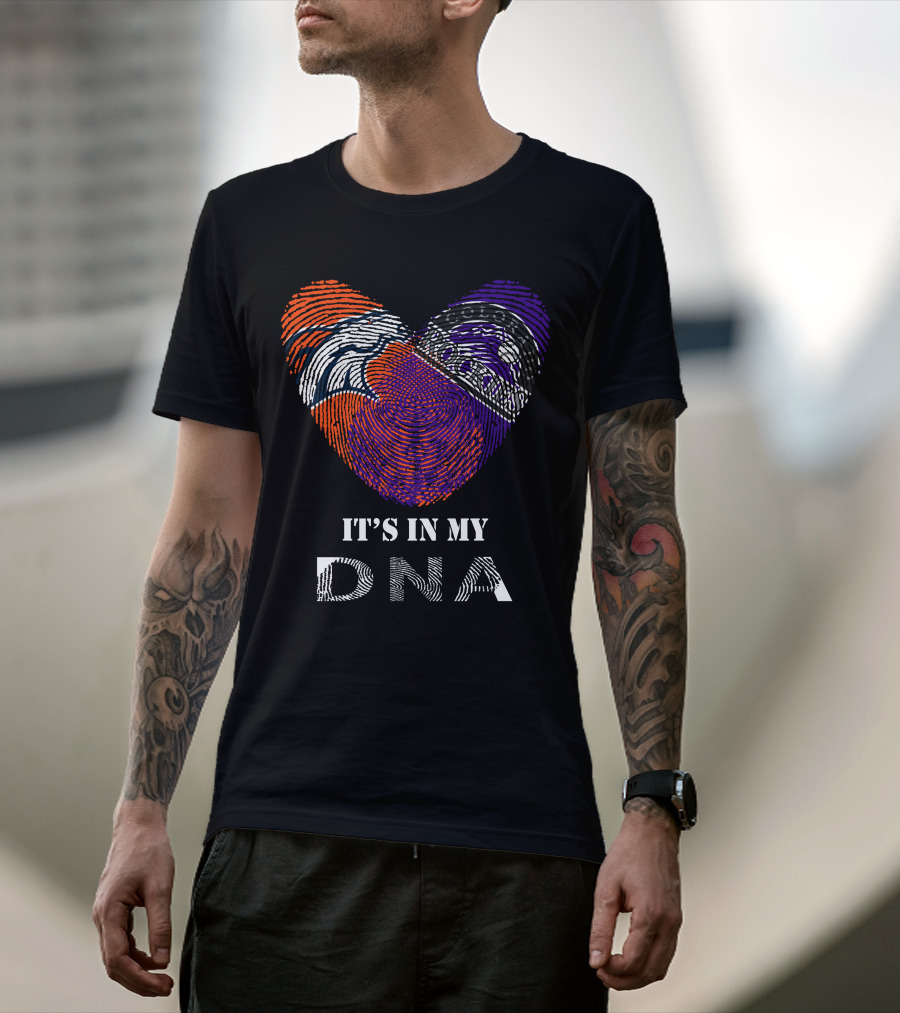 Broncos Rockies It's In My DNA Football Baseball Heart Fingerprint T-Shirt