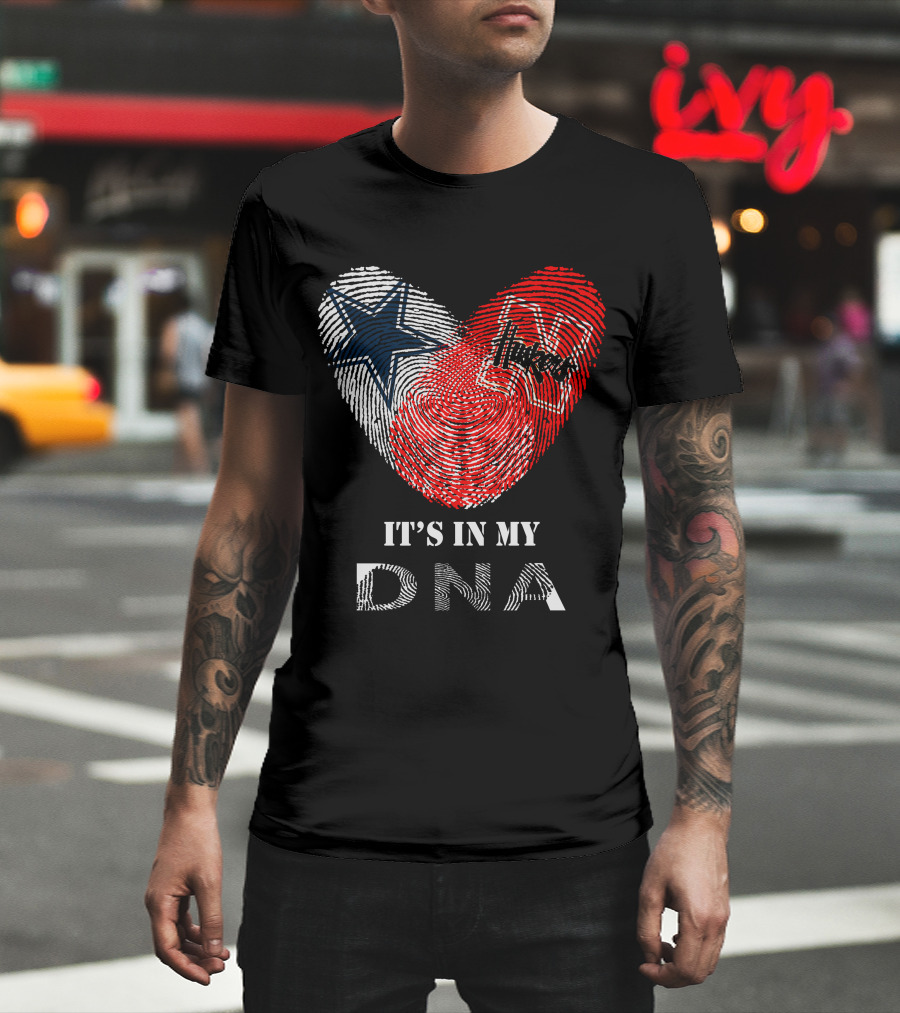 Cowboys Huskers It's In My Dna Fingerprint Heart With Star And N T-Shirt