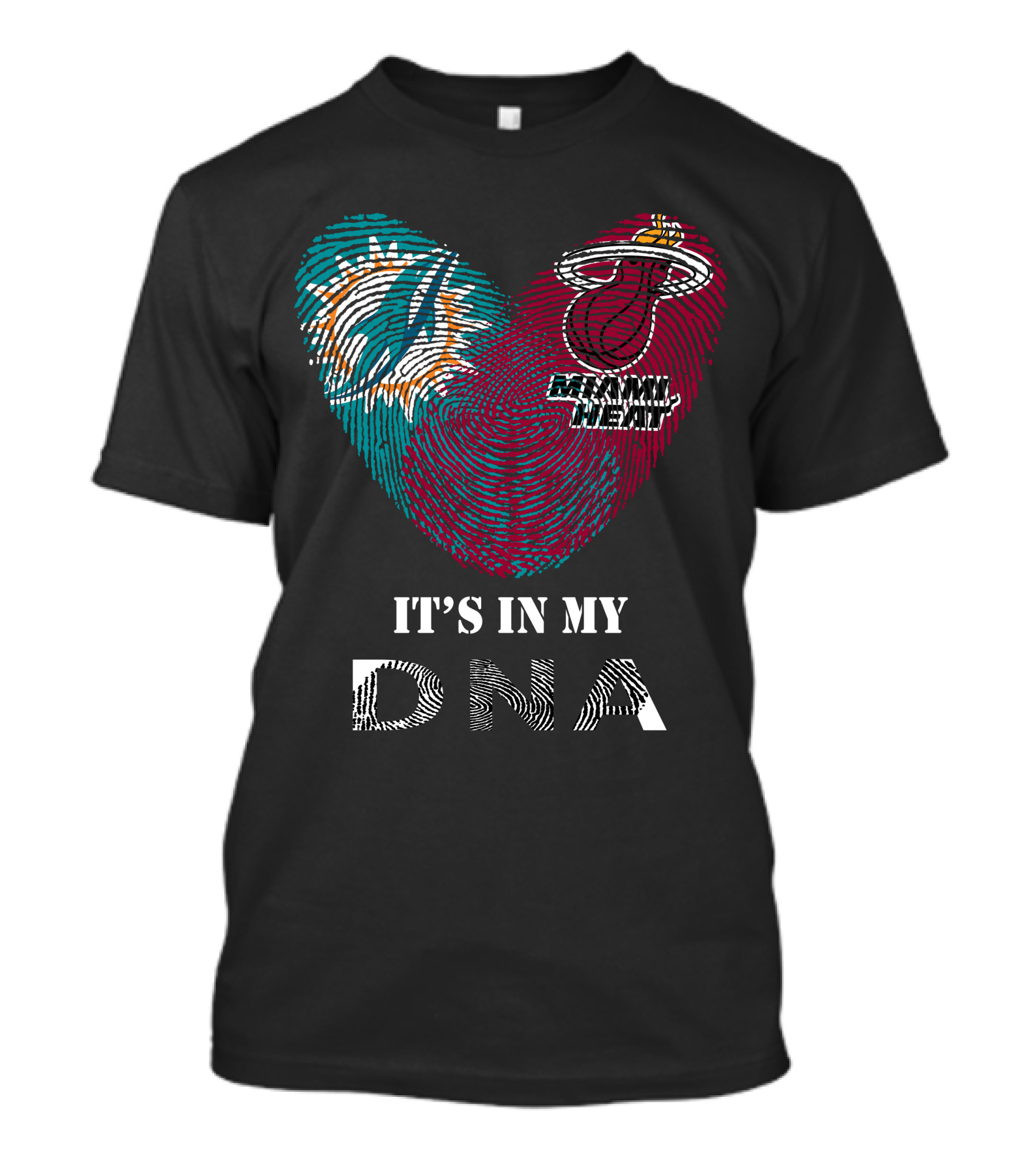 Miami Dolphins Miami Heat It's In My Dna Fingerprint Heart T-Shirt