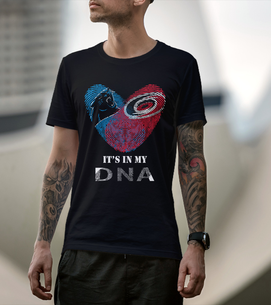 Panthers Carolina Hurricanes Heart-Shaped Fingerprint It's In My DNA T-Shirt