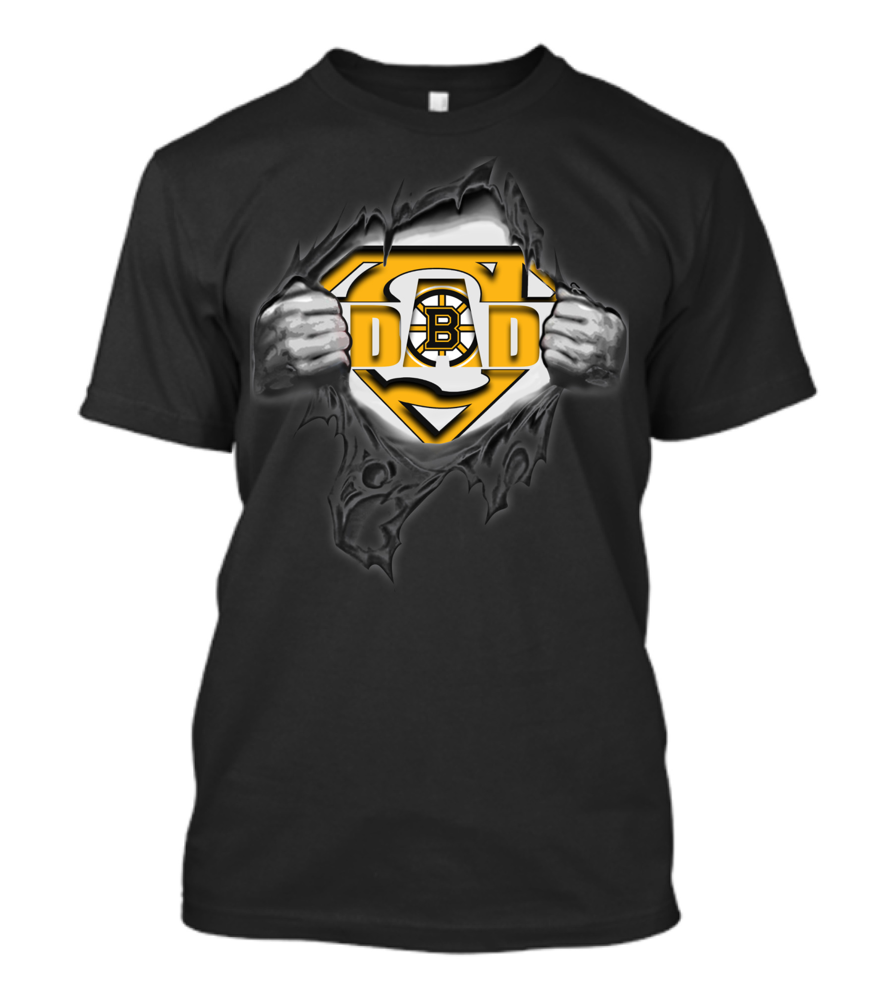 Boston Bruins Super Dad Logo With Shield And Hands T-Shirt