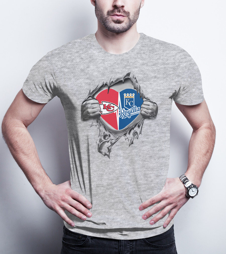 Kansas City Chiefs Royals Heart Logo Mashup T-Shirt