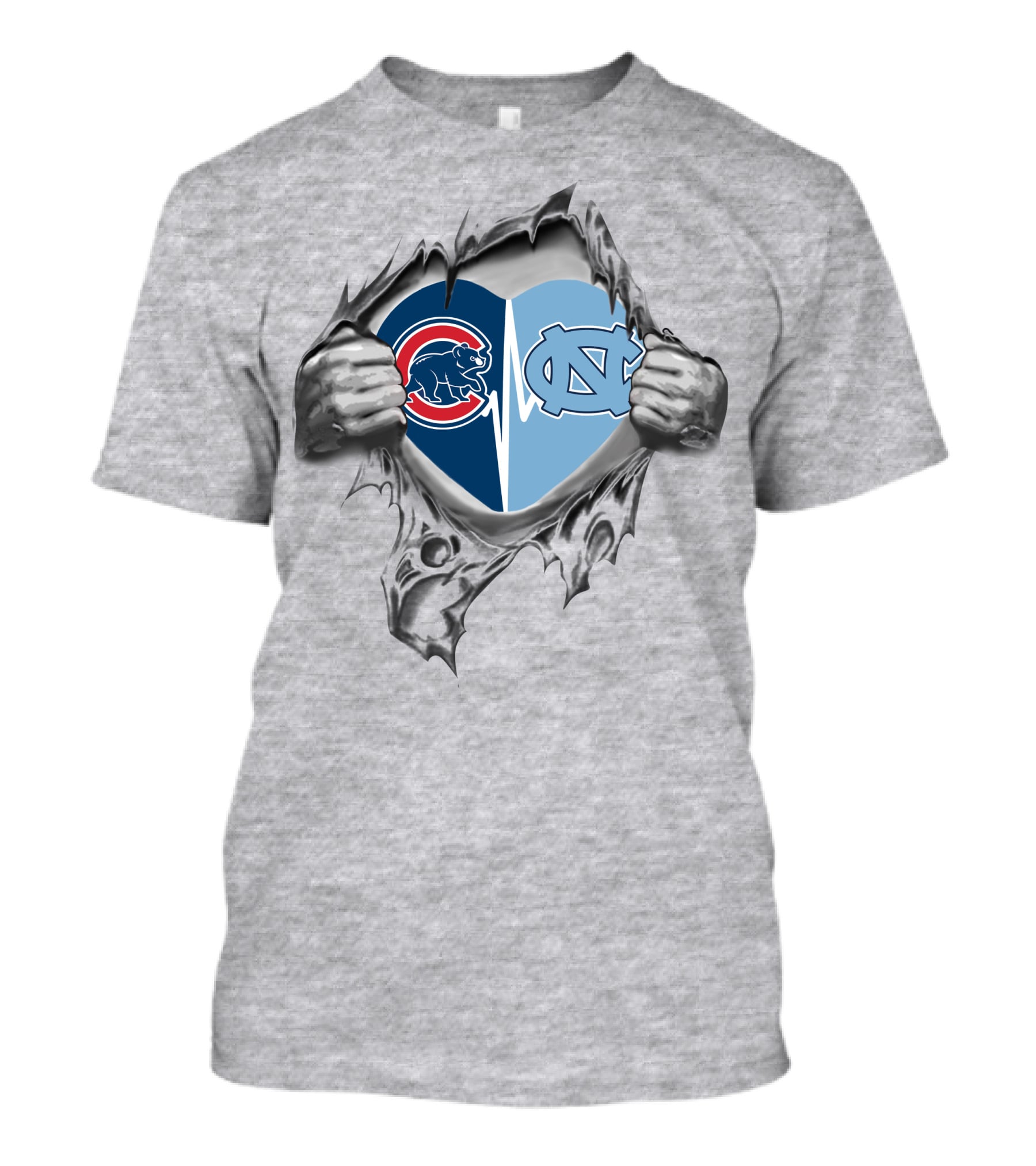 Cubs Tar Heels Heartbeat Passion Ripped Chest T-Shirt
