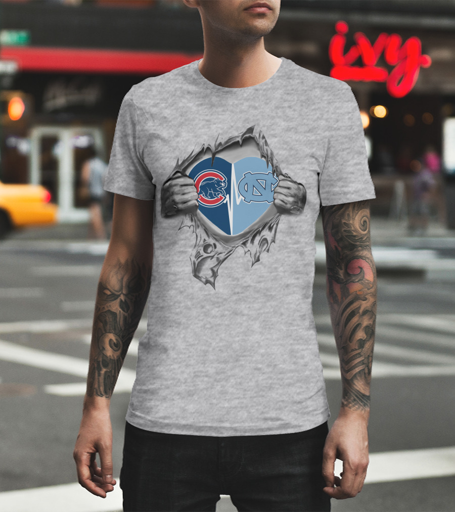 Cubs Tar Heels Heartbeat Passion Ripped Chest T-Shirt