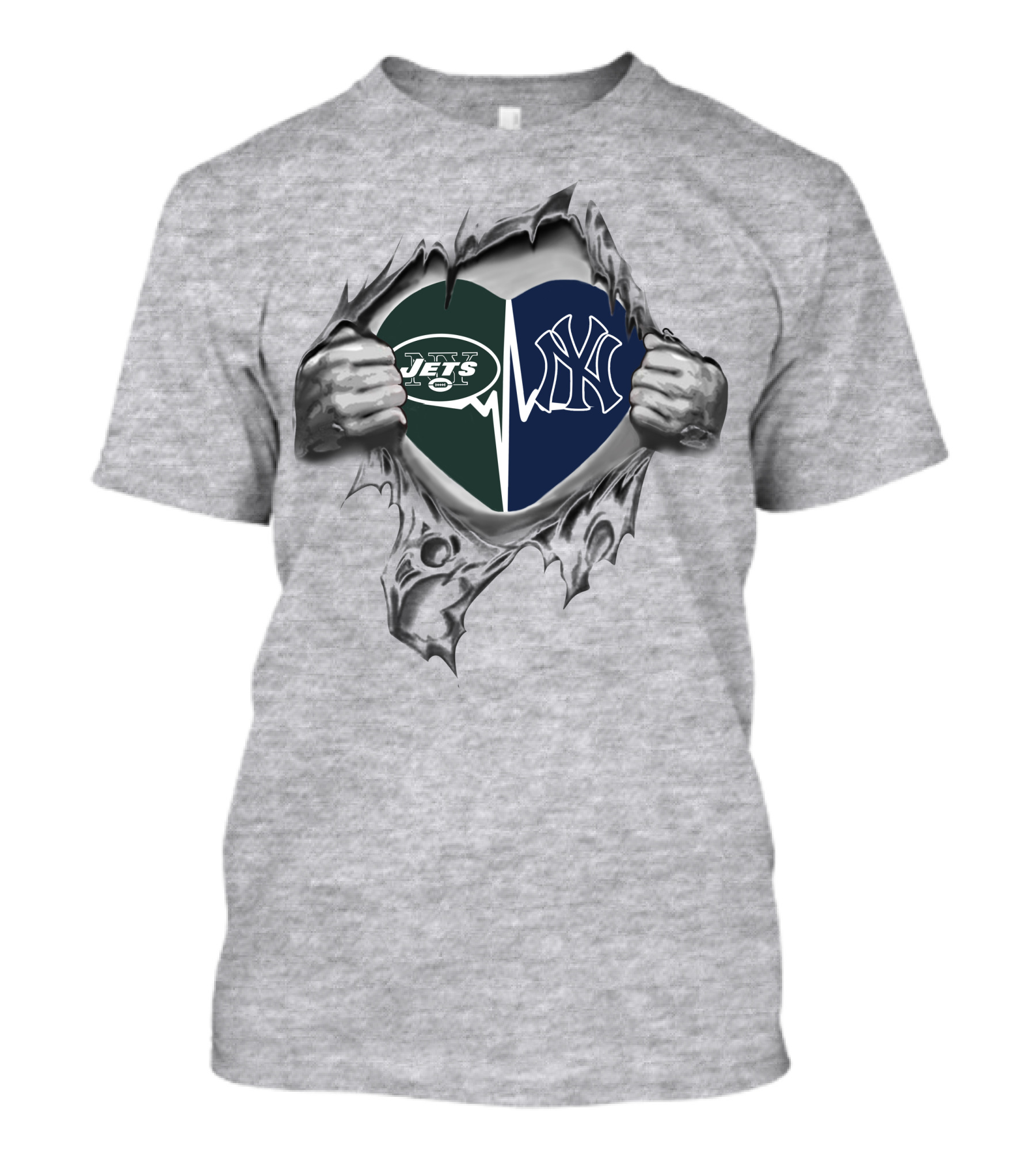 Jets Yankees Heart Logo With Hands Tearing T-Shirt