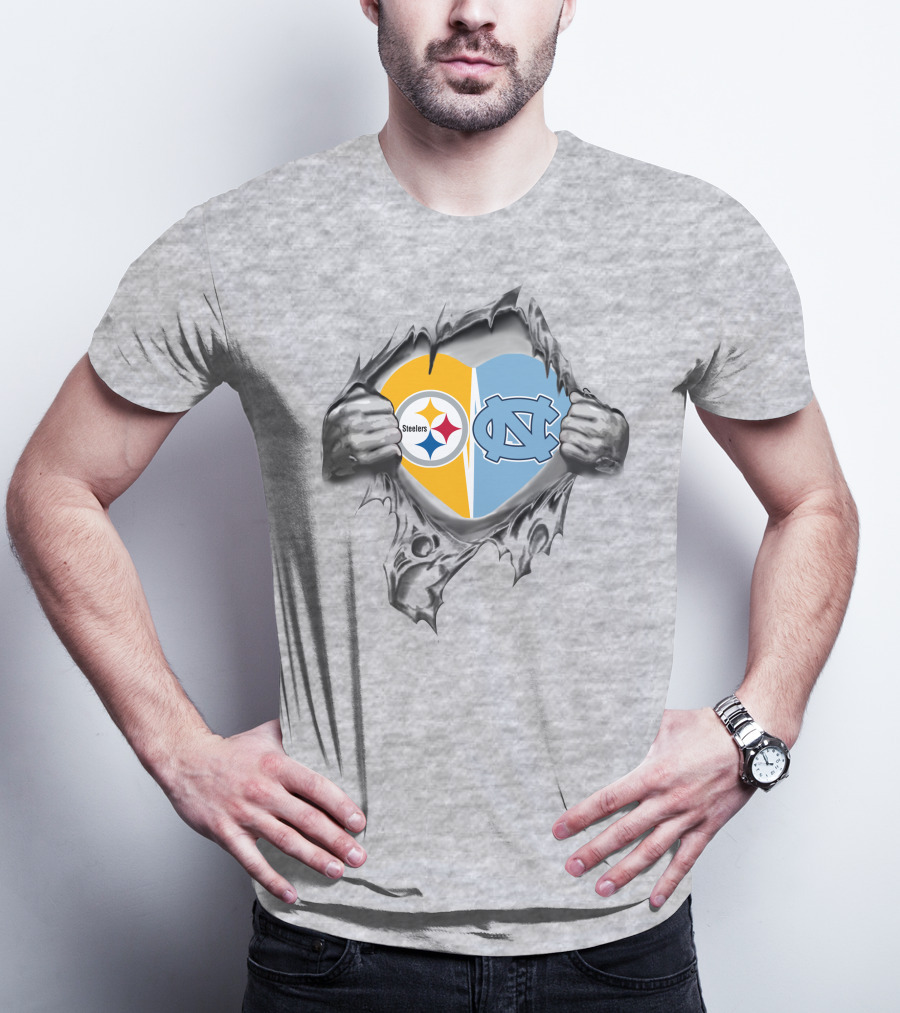 Steelers Tar Heels Heart Logo Fusion T-Shirt