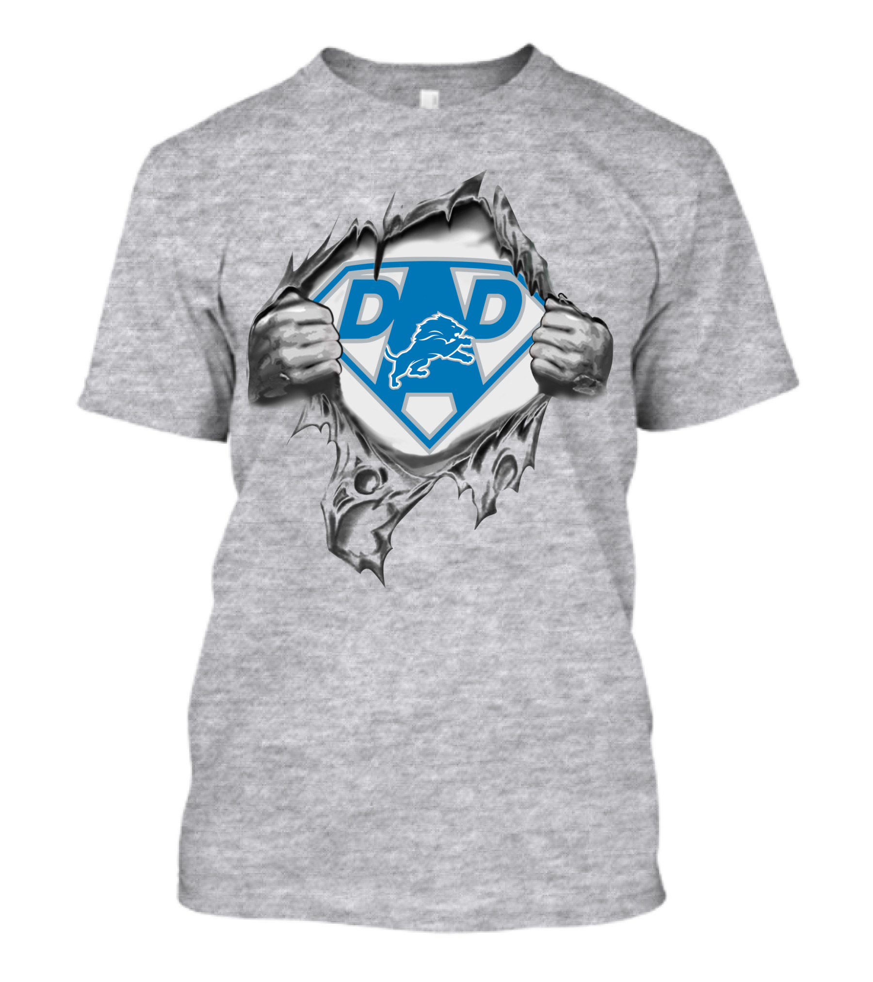 Detroit Lions Super Dad Logo With Ripped Reveal T-Shirt