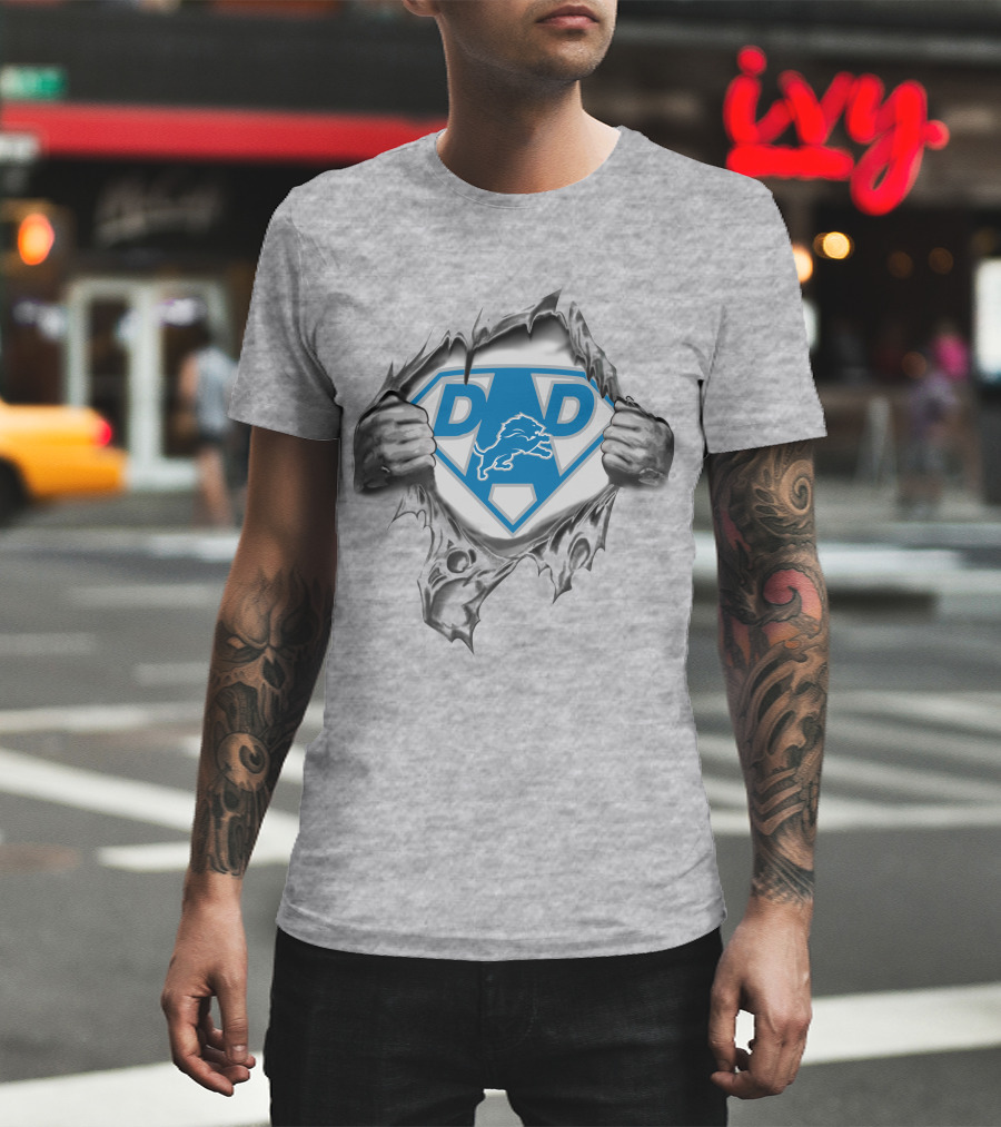 Detroit Lions Super Dad Logo With Ripped Reveal T-Shirt