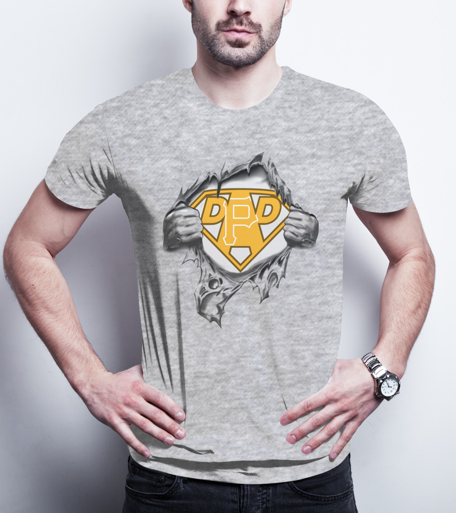 Pittsburgh Pirates Super Dad Logo Design With Ripped Chest Graphic Featuring Team Symbol T-Shirt