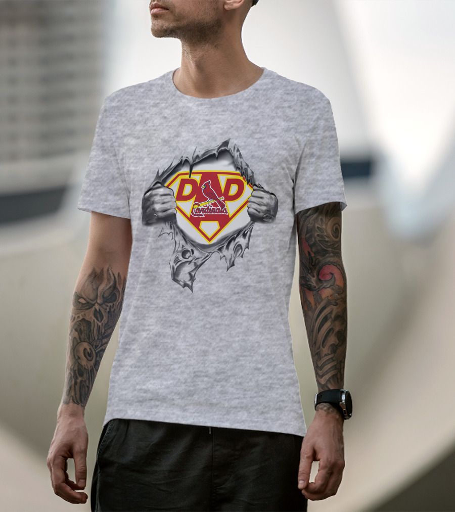 St Louis Cardinals Dad Superhero Logo Burst T-Shirt