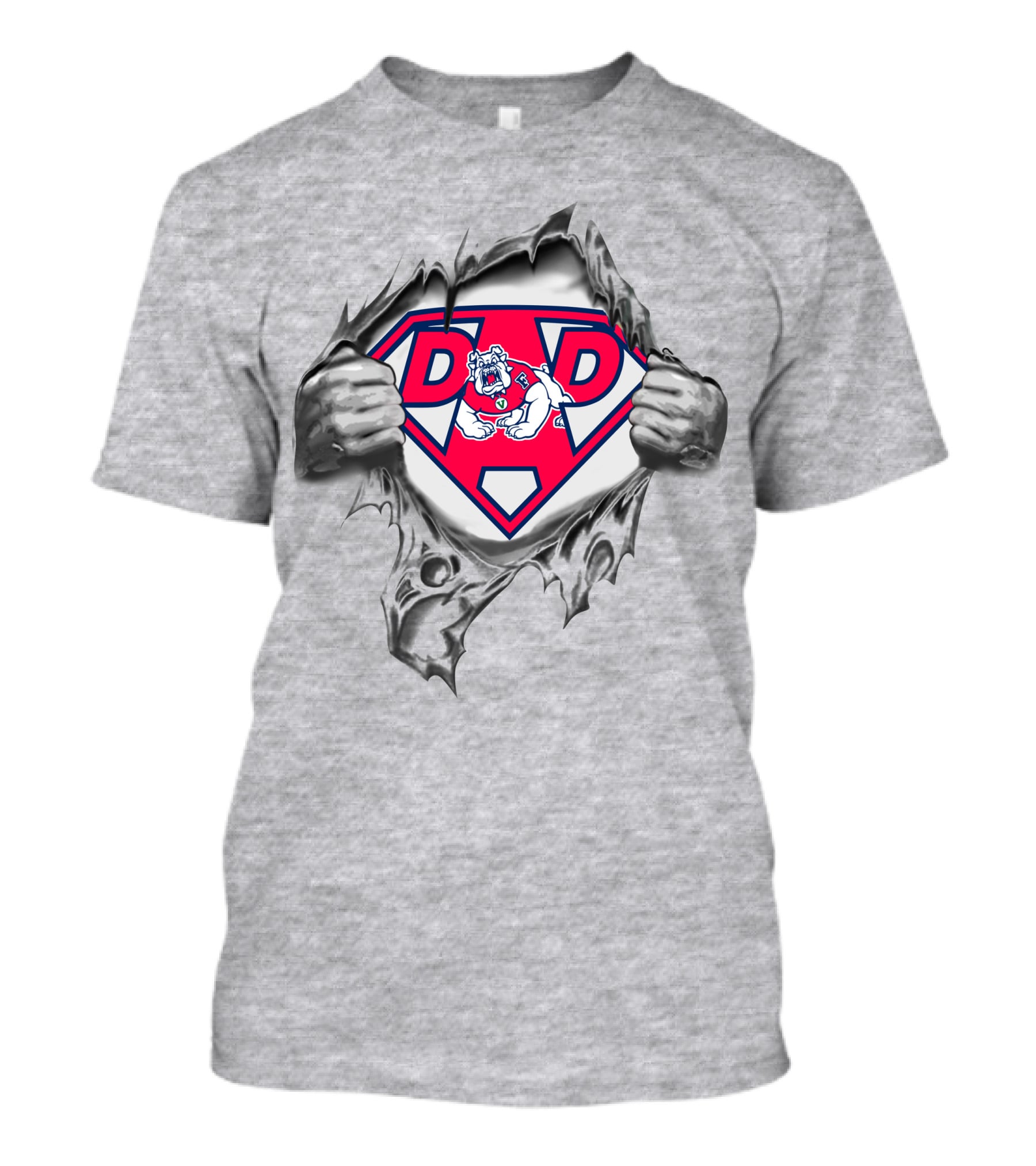 Fresno State Super Dad Bulldog Emblem Tearing Through T-Shirt
