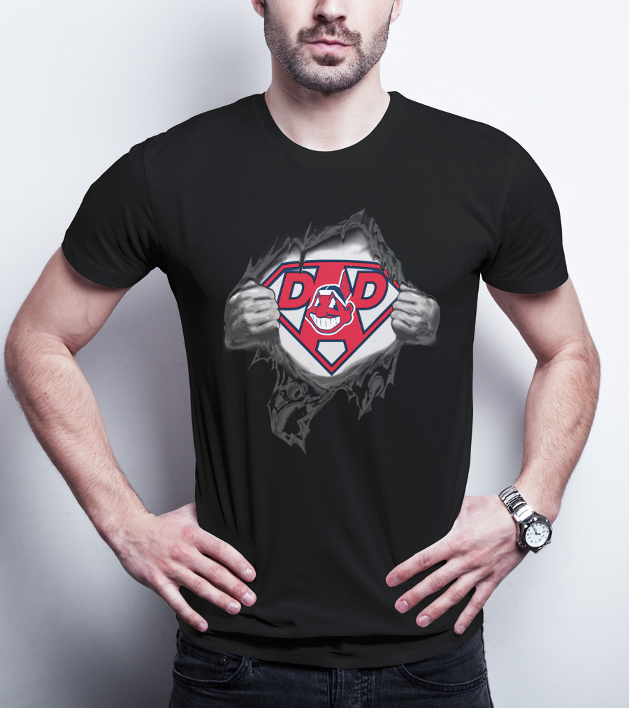 Indians Super Dad Hero With Chief Wahoo Shield T-Shirt