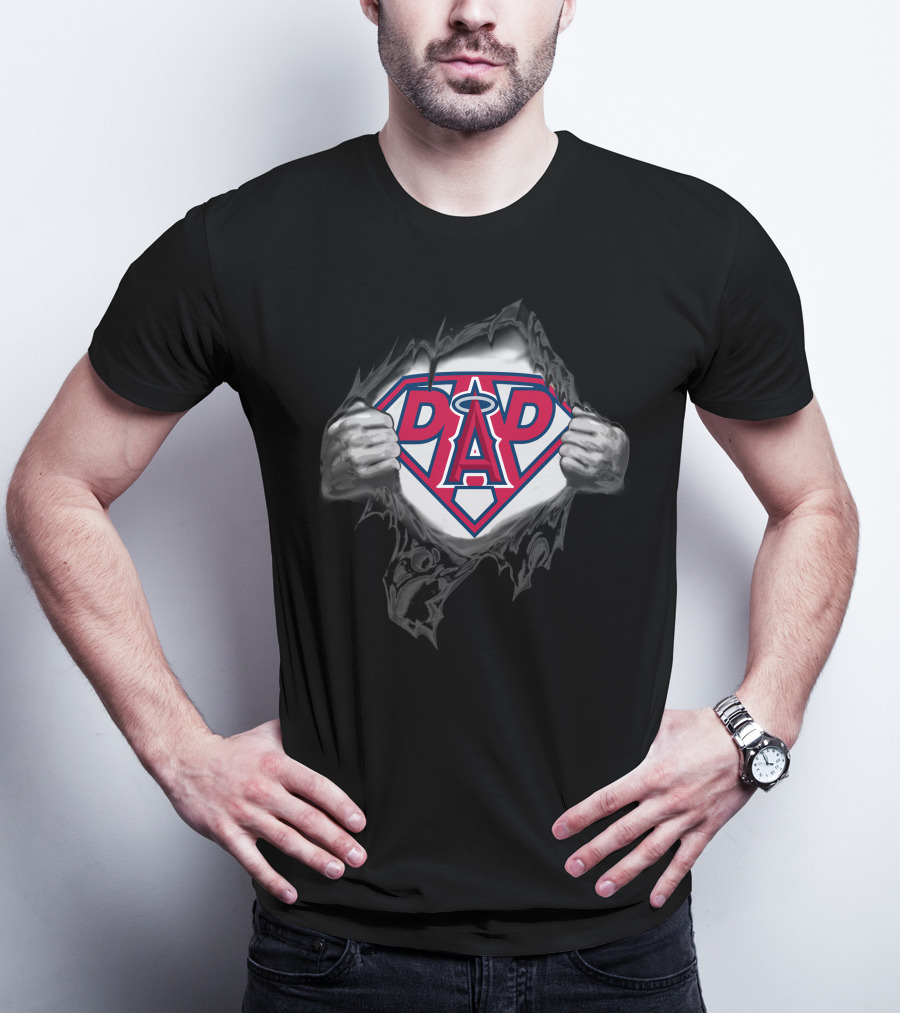 Los Angeles Angels Super Dad Logo In Superman T-Shirt