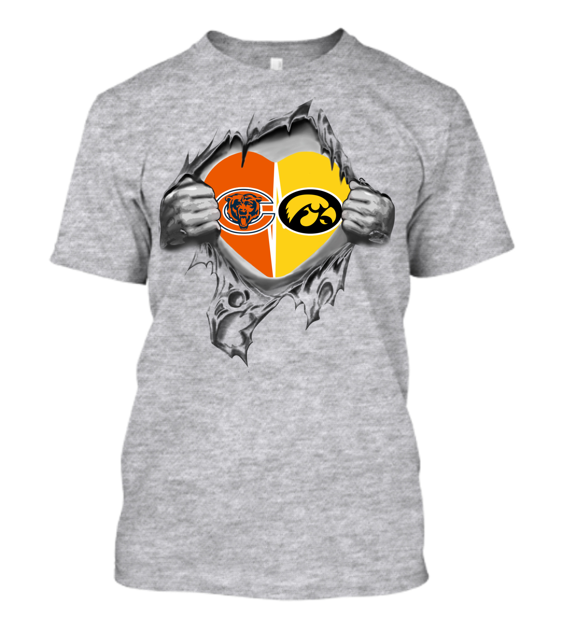 Bears Iowa Hawkeyes Heart Design With Chicago Bears And Iowa Hawkeyes Logo Combinación T-Shirt