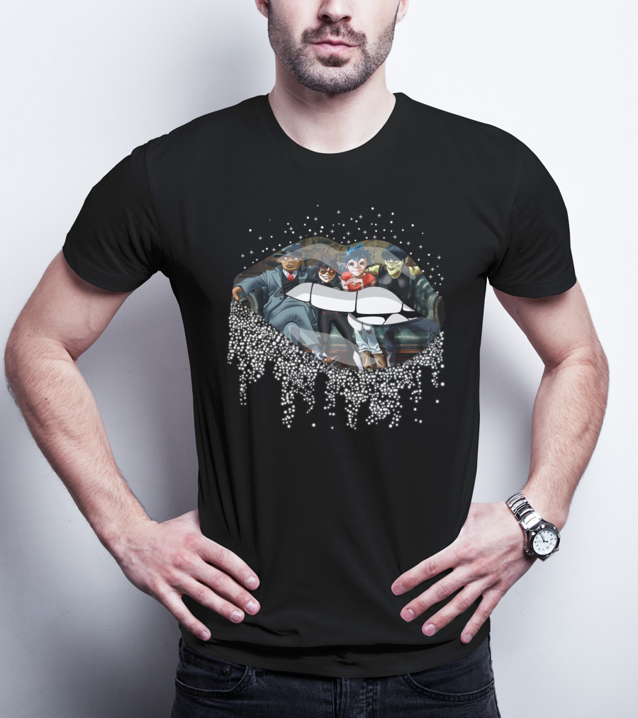Gorillaz Band Characters Inside Dripping Lips Design Grateful Dead T-Shirt