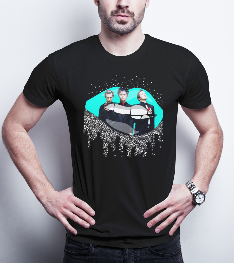 Green Day Dripping Glitter Lip Pop Art Band Members T-Shirt