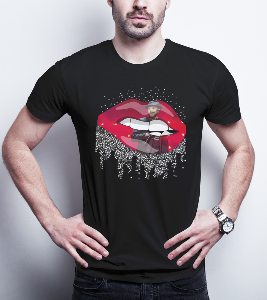 Justin Timberlake Red Lips Dripping Rhinestones Hat T-Shirt