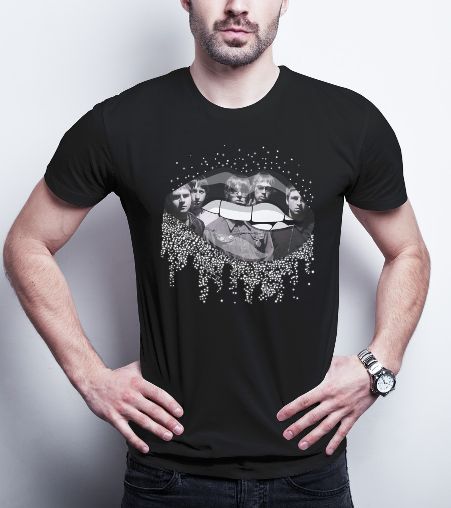 Oasis Band Portrait With Glittered Lips T-Shirt