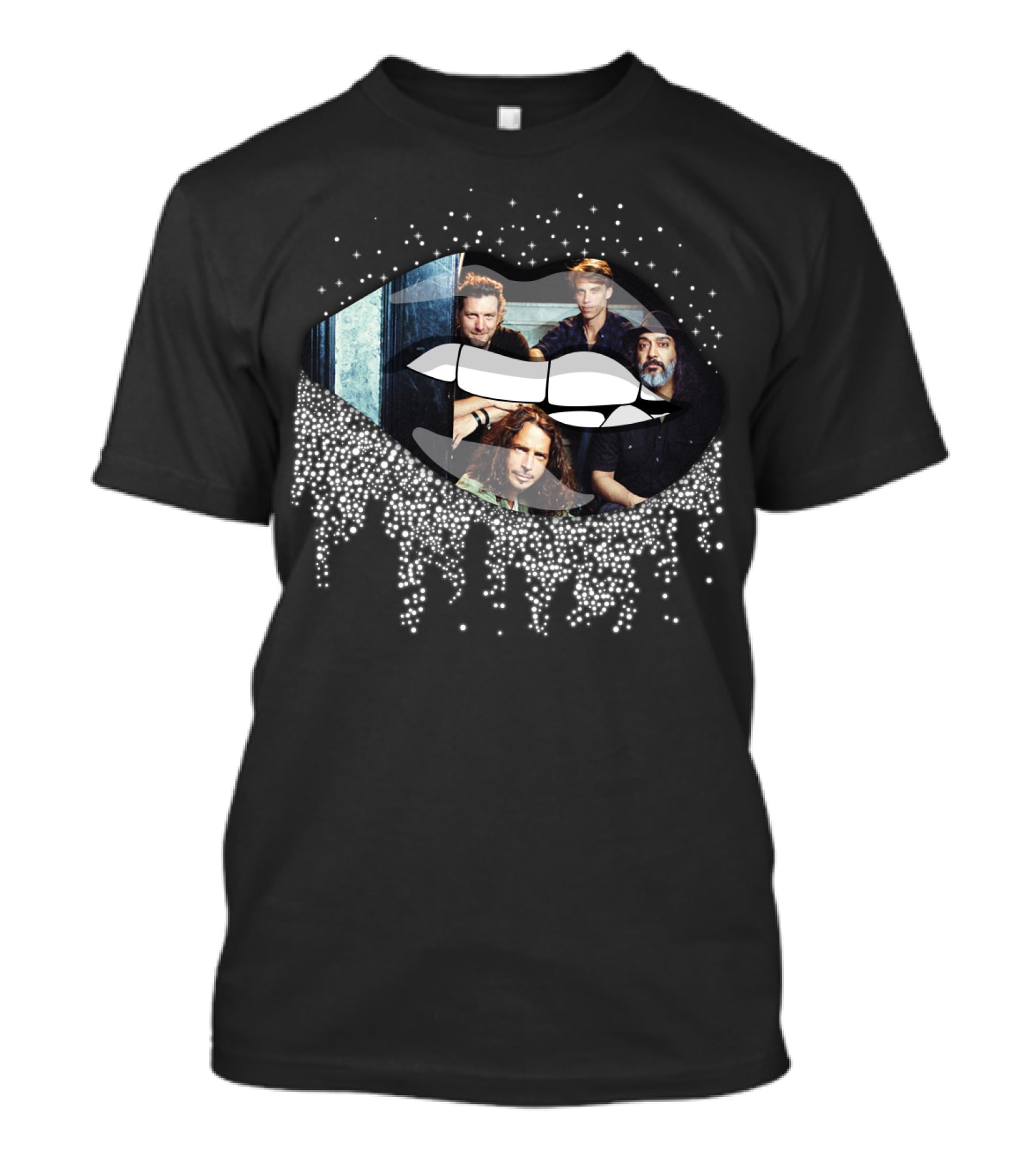 Soundgarden Band Photo Within Glitter Lips T-Shirt