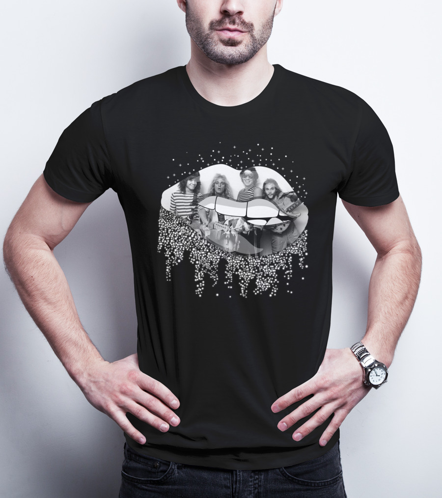 Van Halen Black And White Band Members With Dripping Lips Art T-Shirt