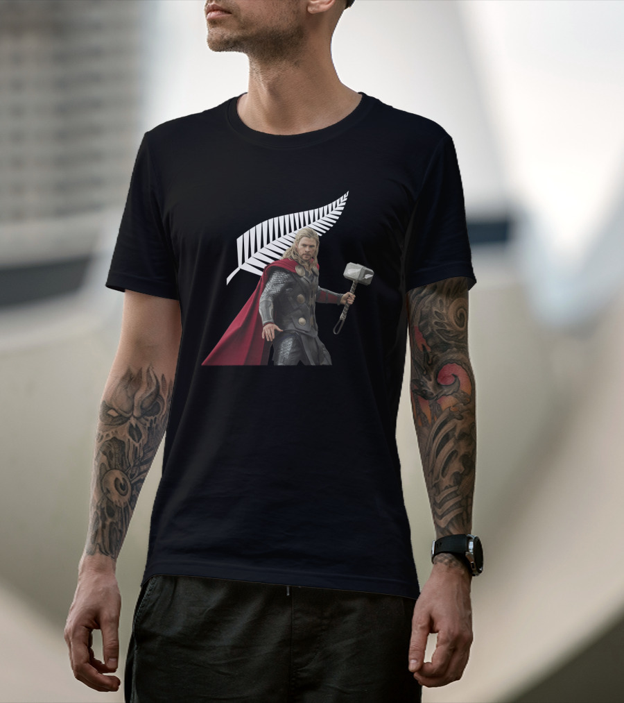 All Blacks Thor With Silver Fern And Hammer T-Shirt