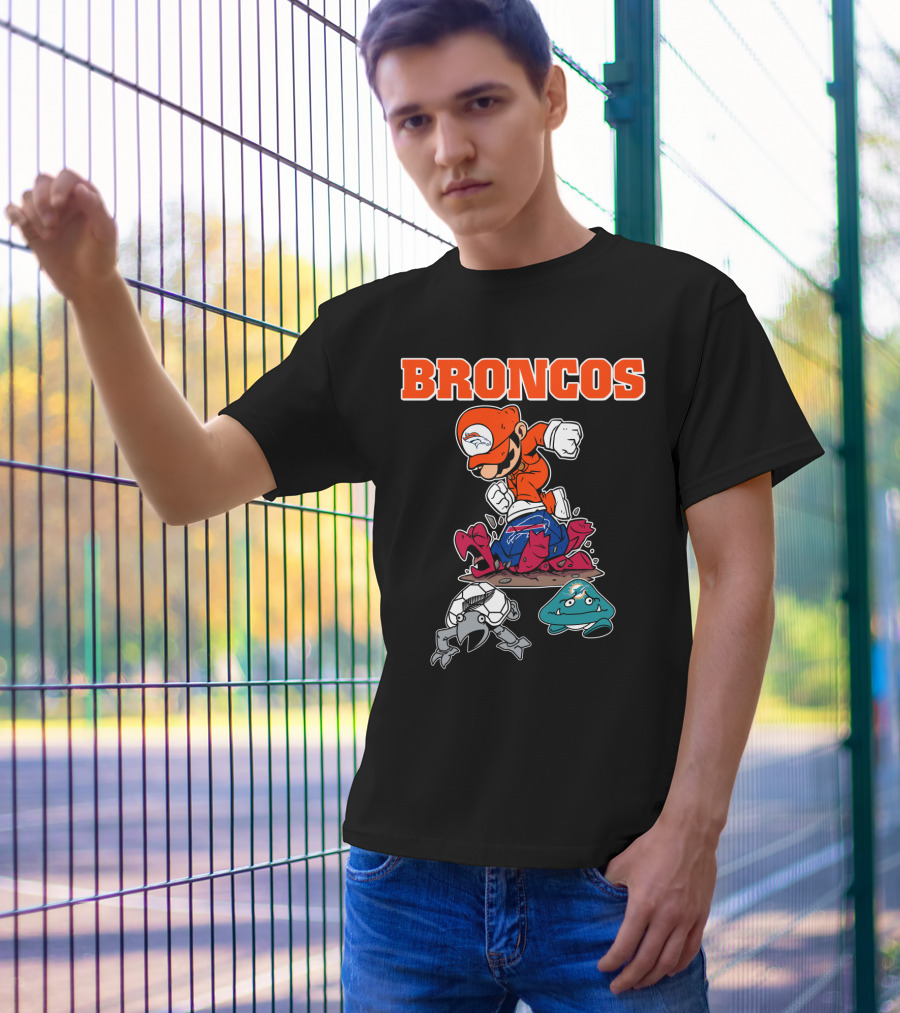 Broncos Denver Mario Jumping Over Enemies T-Shirt