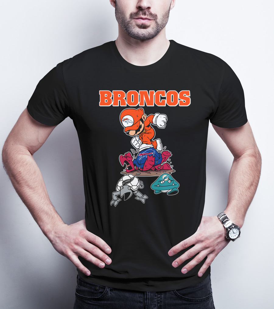 Broncos Denver Mario Jumping Over Enemies T-Shirt