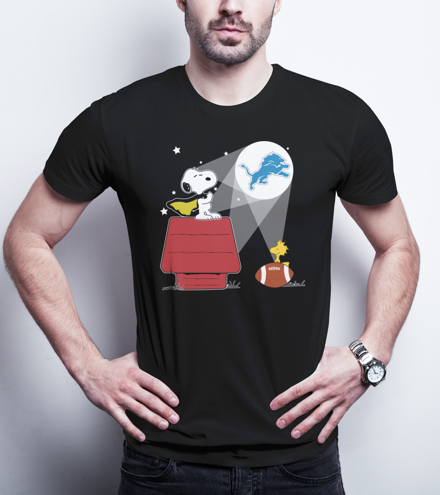 Snoopy Woodstock Moonlight Detroit Lions Football T-Shirt