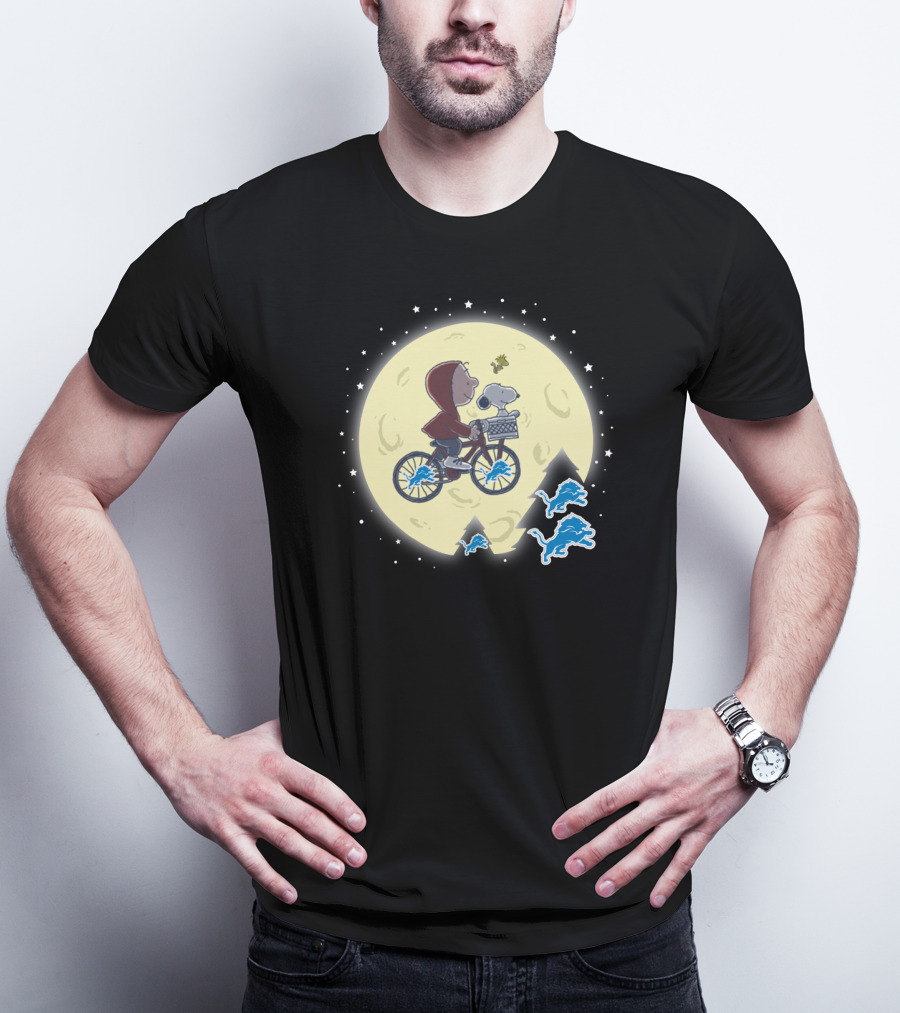 Halloween Detroit Lions Moonlit Bicycle Ride Peanuts Crossover T-Shirt
