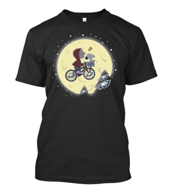 Philadelphia Eagles Snoopy Et Moon Bicycle Scene T-Shirt