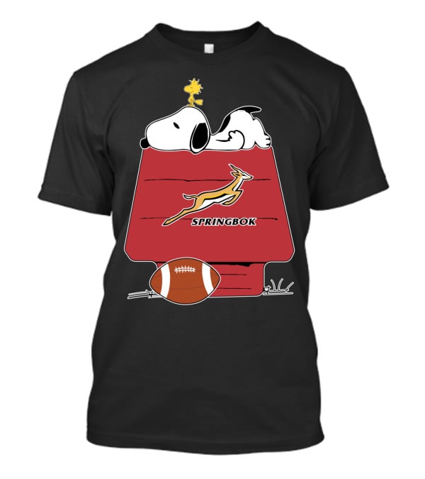 Snoopy Springbok Rugby House With Football And Woodstock T-Shirt