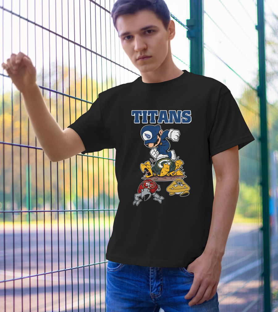 Tennessee Titans Mario Style With Defeated Team Mascots T-Shirt