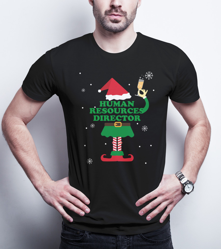 Human Resources Director Elf Santa Hat Snowflakes Champagne T-Shirt