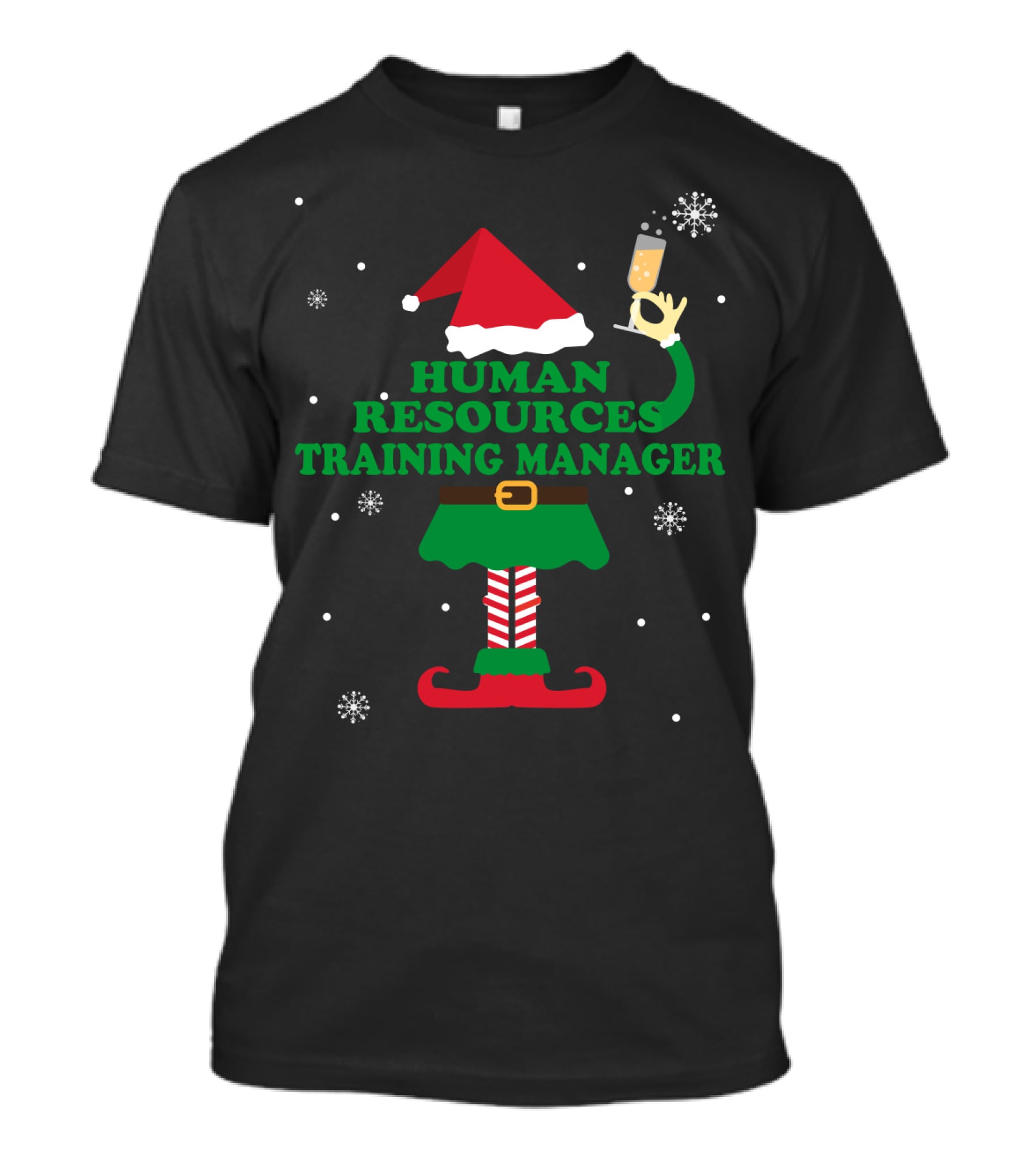 Human Resources Training Manager Elf With Champagne Holiday T-Shirt