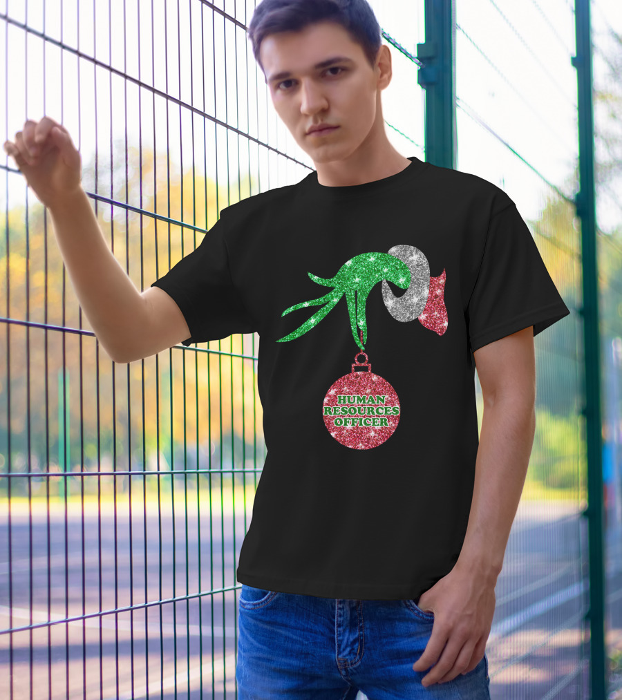 Grinch Hand Glittering Human Resources Officer Ornament T-Shirt