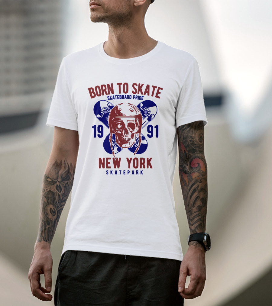 Born To Skate New York Skatepark 1991 Skull Skateboard Pride T-Shirt