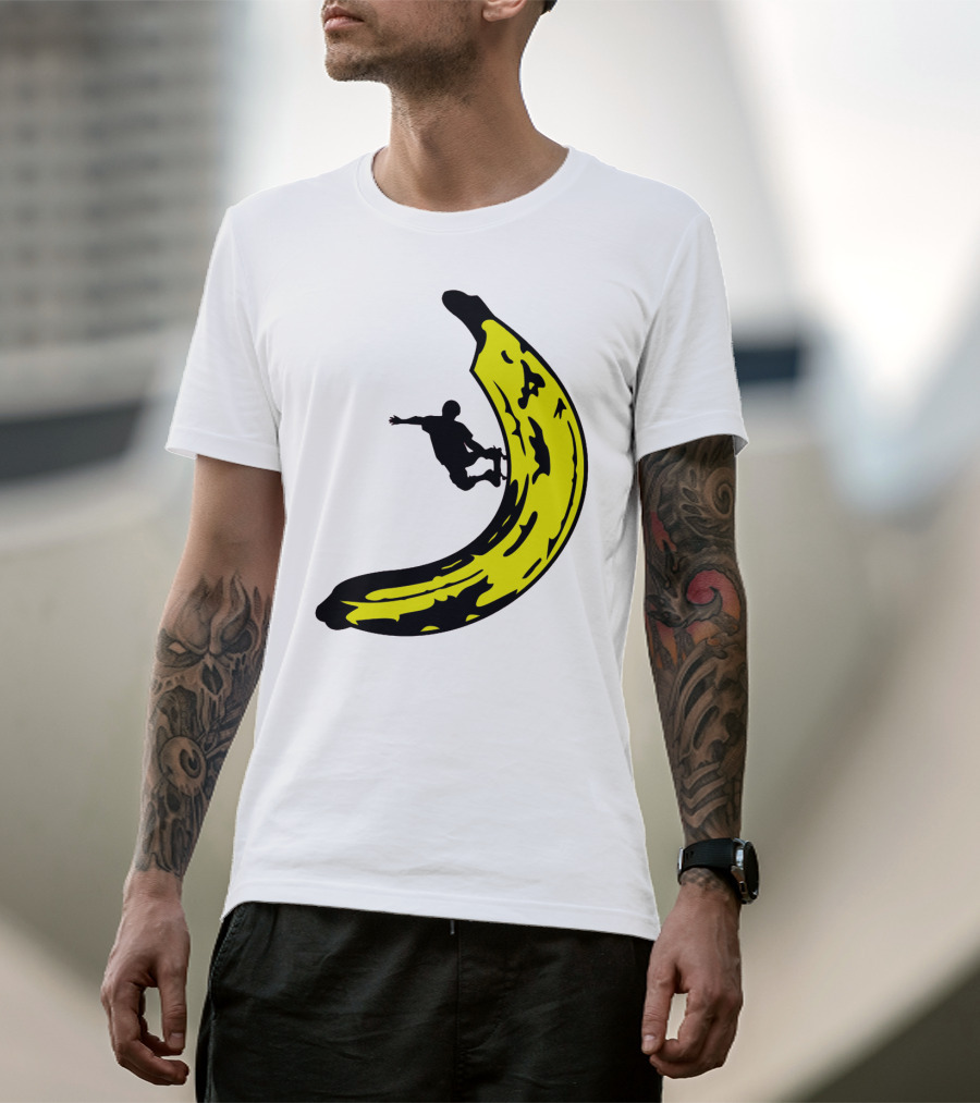 Banana Shaped Skateboard Ramp With Silhouette Skater Jumping T-Shirt