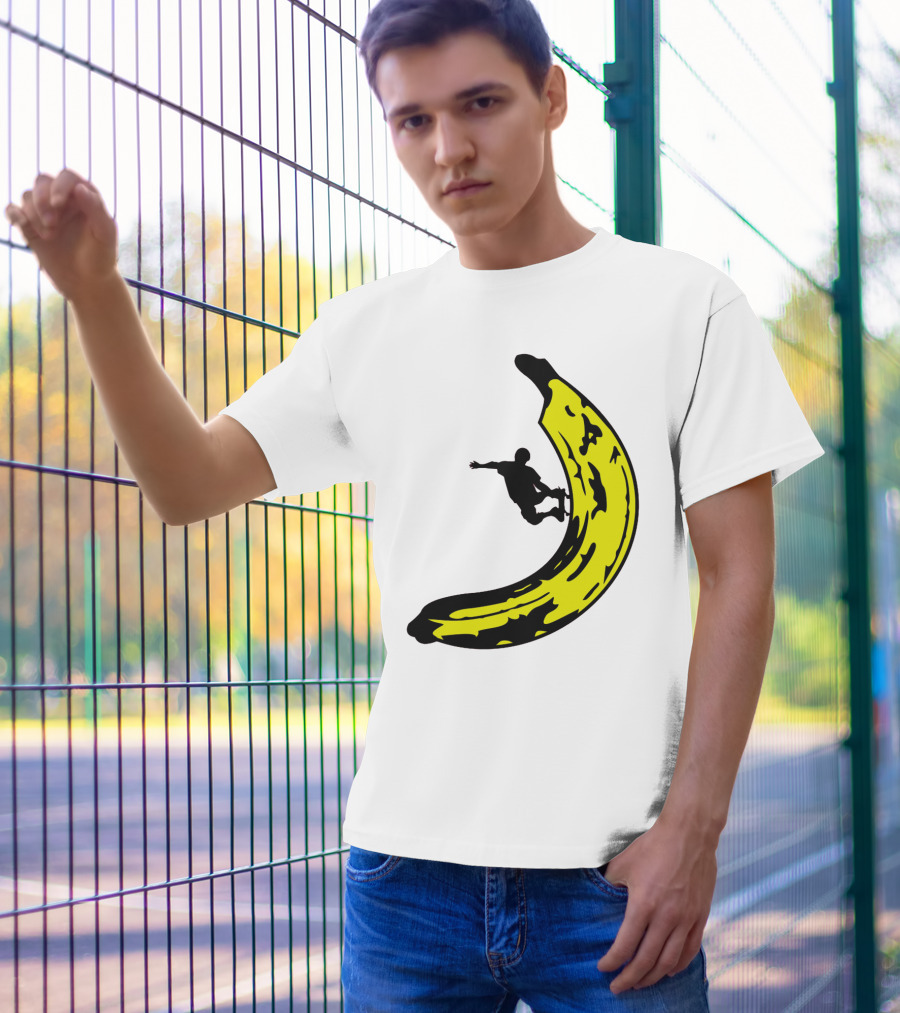 Banana Shaped Skateboard Ramp With Silhouette Skater Jumping T-Shirt