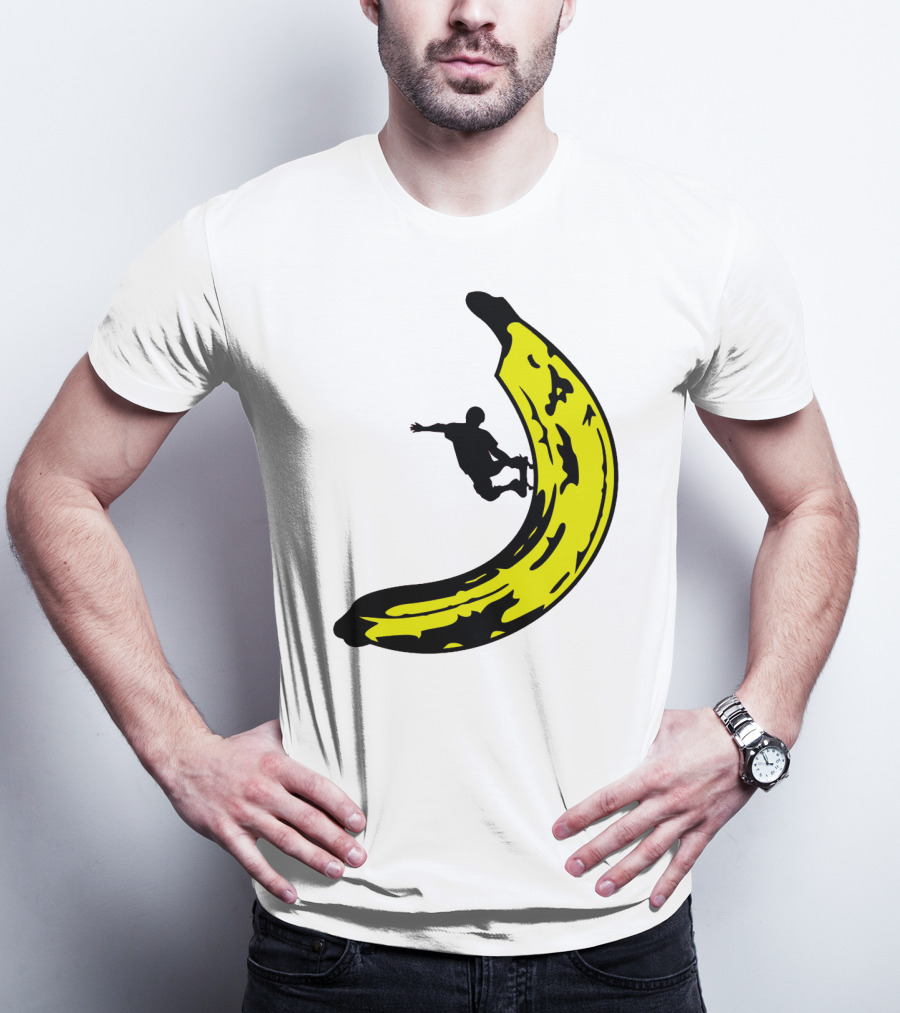 Banana Shaped Skateboard Ramp With Silhouette Skater Jumping T-Shirt