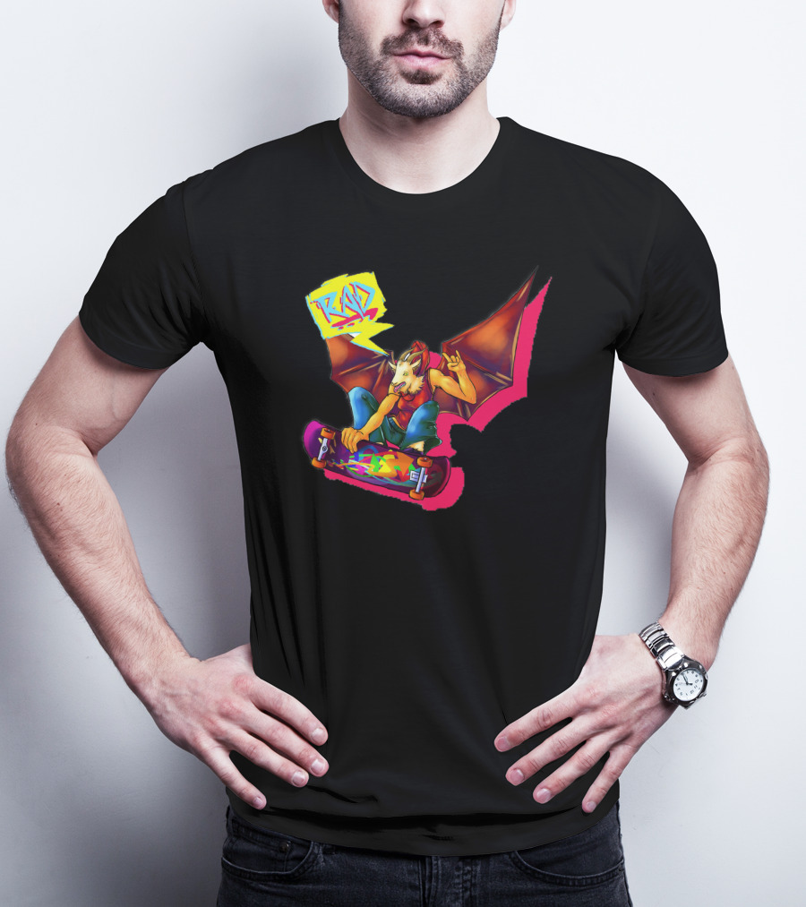 RAD Bat-Winged Skateboarder With Neon Graffiti Aesthetic T-Shirt