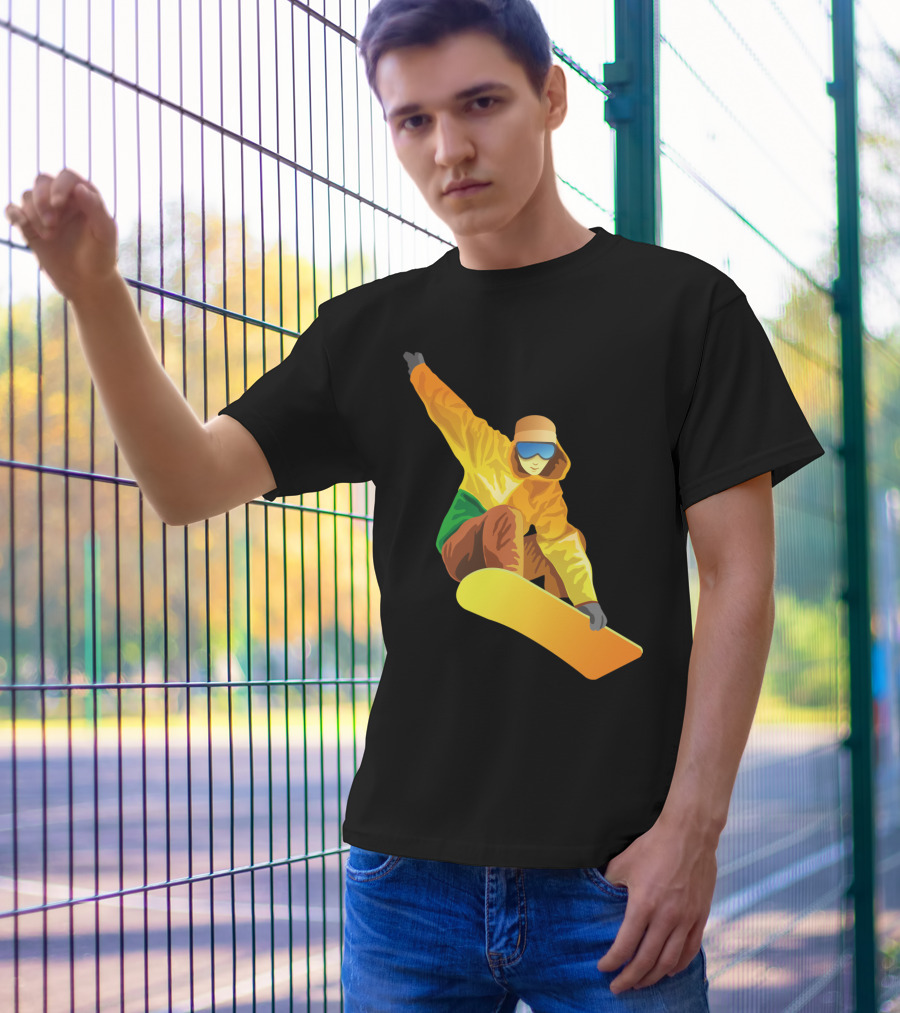 Snowboard Enthusiast In Vibrant Orange And Green T-Shirt